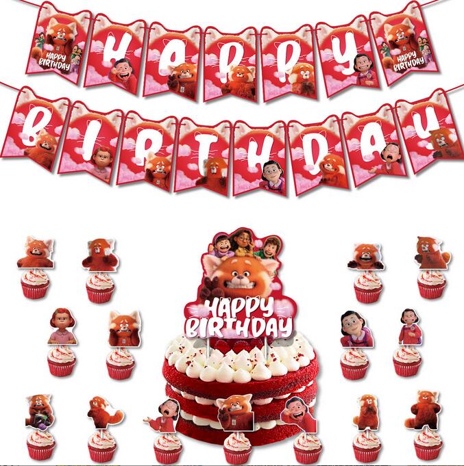 Turning Red theme party Decoration happy birthday banner red orange ...