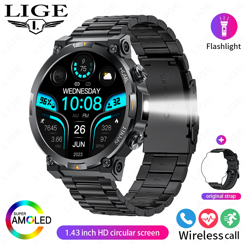 LIGE Smart Watch 2024 Smartwatch For Men With Flashlight Bluetooth Call Men Watches Sleep Health ...