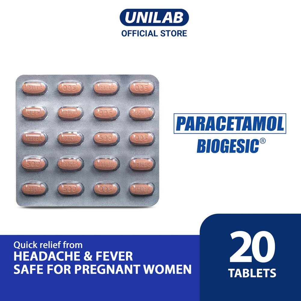 Unilab Biogesic 20 Tablets - 500mg Paracetamol for Quick Relief of ...