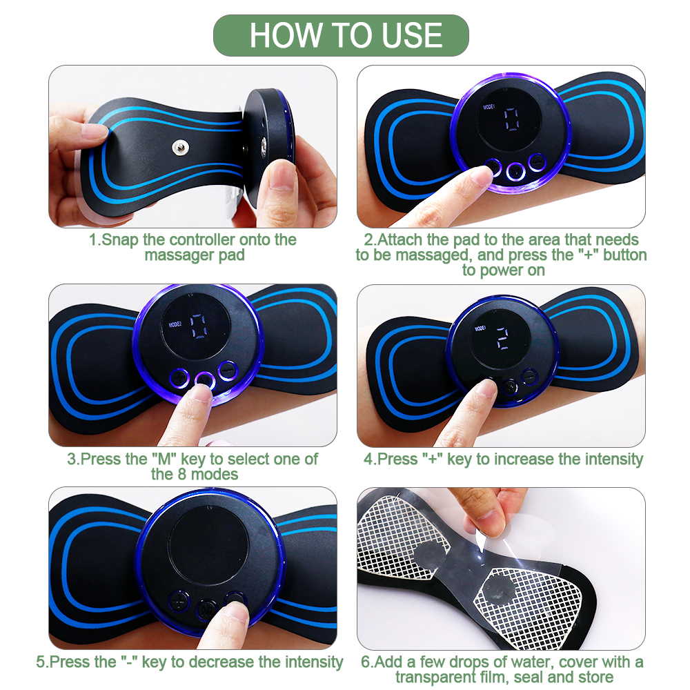 10 Pcs 8 Modes Electric EMS Neck Massager Set Cervical Patch 19 Levels ...