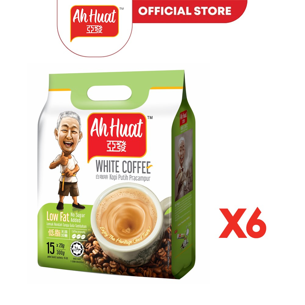 6 Packs Ah Huat 3 in 1 White Coffee Low Fat No Sugar Added 亚发低脂無添加糖白咖啡 ...