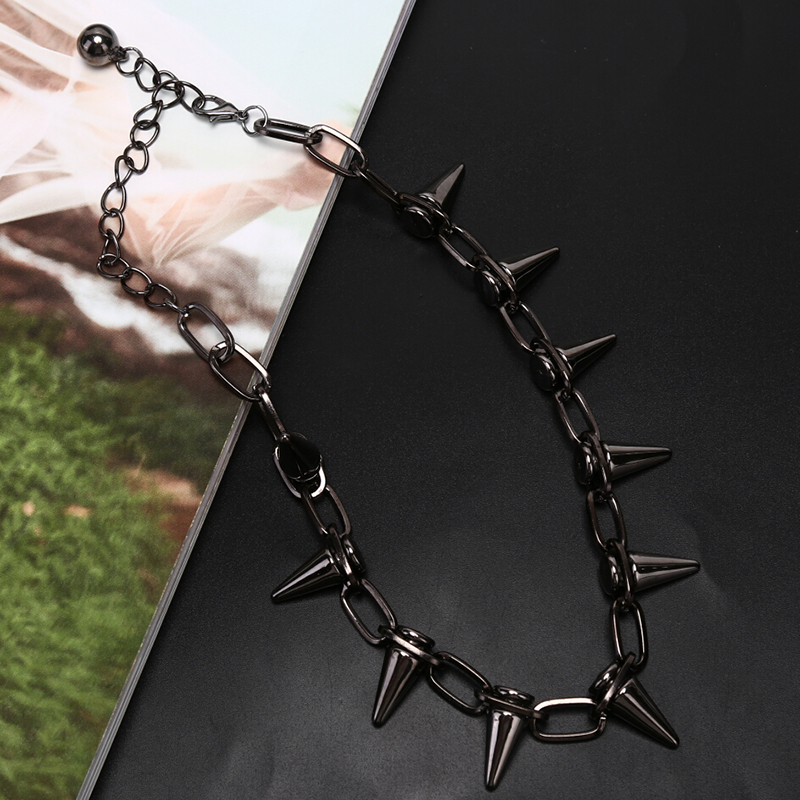 New Spike Rivet Punk Collar Necklace Goth Rock Biker Link Chain Choker ...