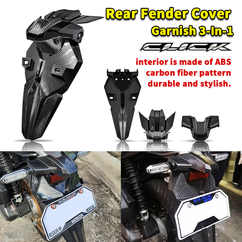 PMShop Honda Click Rear Fender Cover Garnish 3-In-1 Set Carbon Splash ...