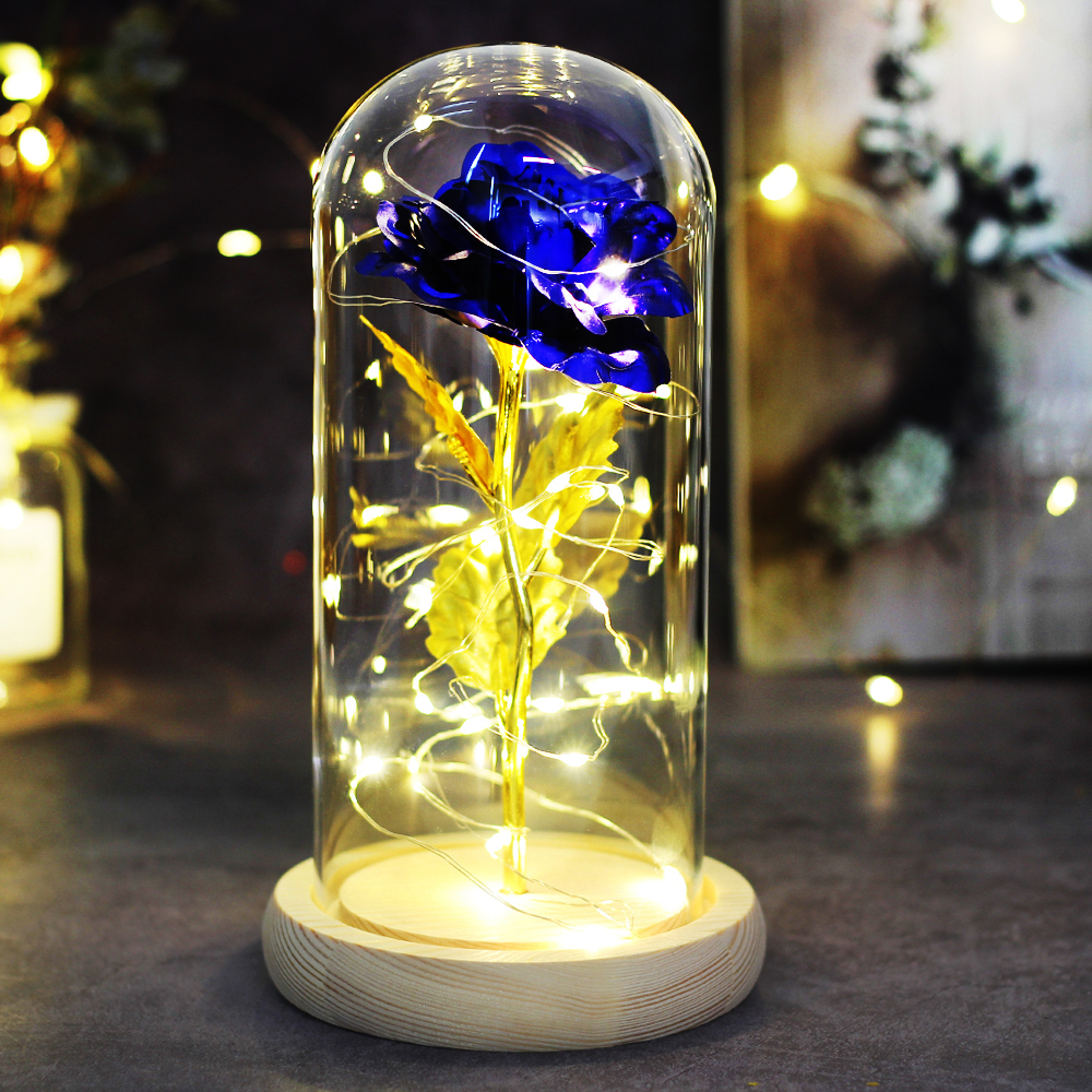 Jiditech Eternal Rose Light With Led Light In Glass Dome On Wooden ...