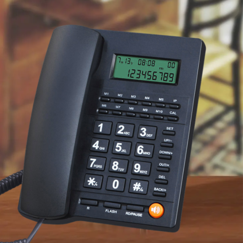 LCD Corded Caller ID Telephone with Speaker Home Office Wired Landline Telephone Set Phone ...