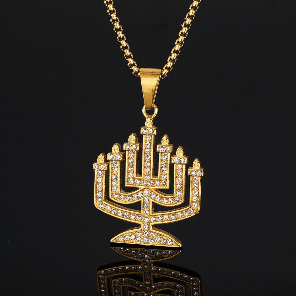 Menorah Happy Hanukkah Necklaces Golden Stainless Steel Jewelry Star Of ...