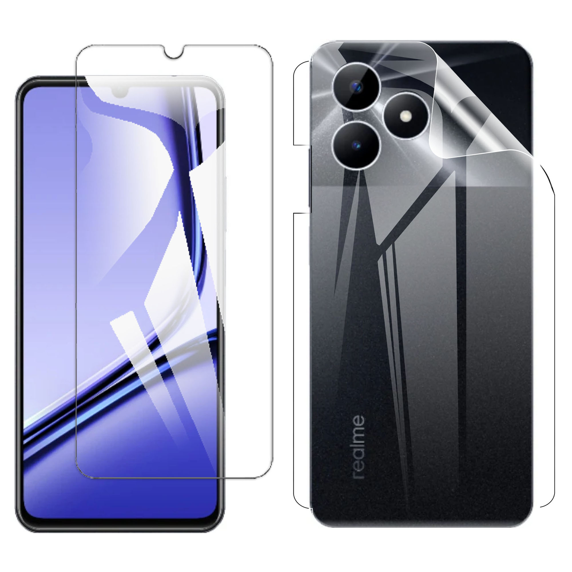 Realme Note 50 Glass Protector simple Tempered Glass + Back Protection ...