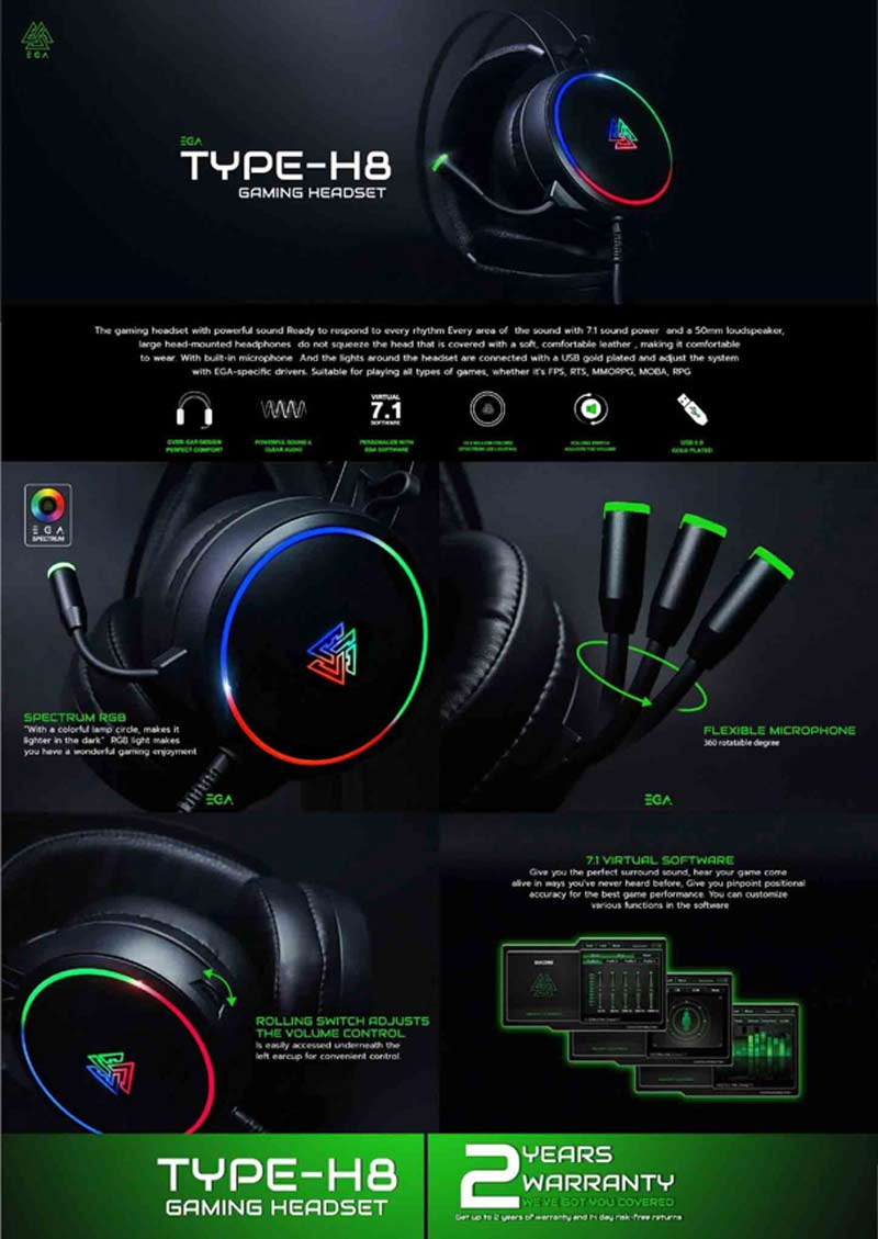 EGA TYPE H8 Gaming Headset 7.1 Virtual Surround ของแท้ ประกัน 2 ปีเต็ม ...