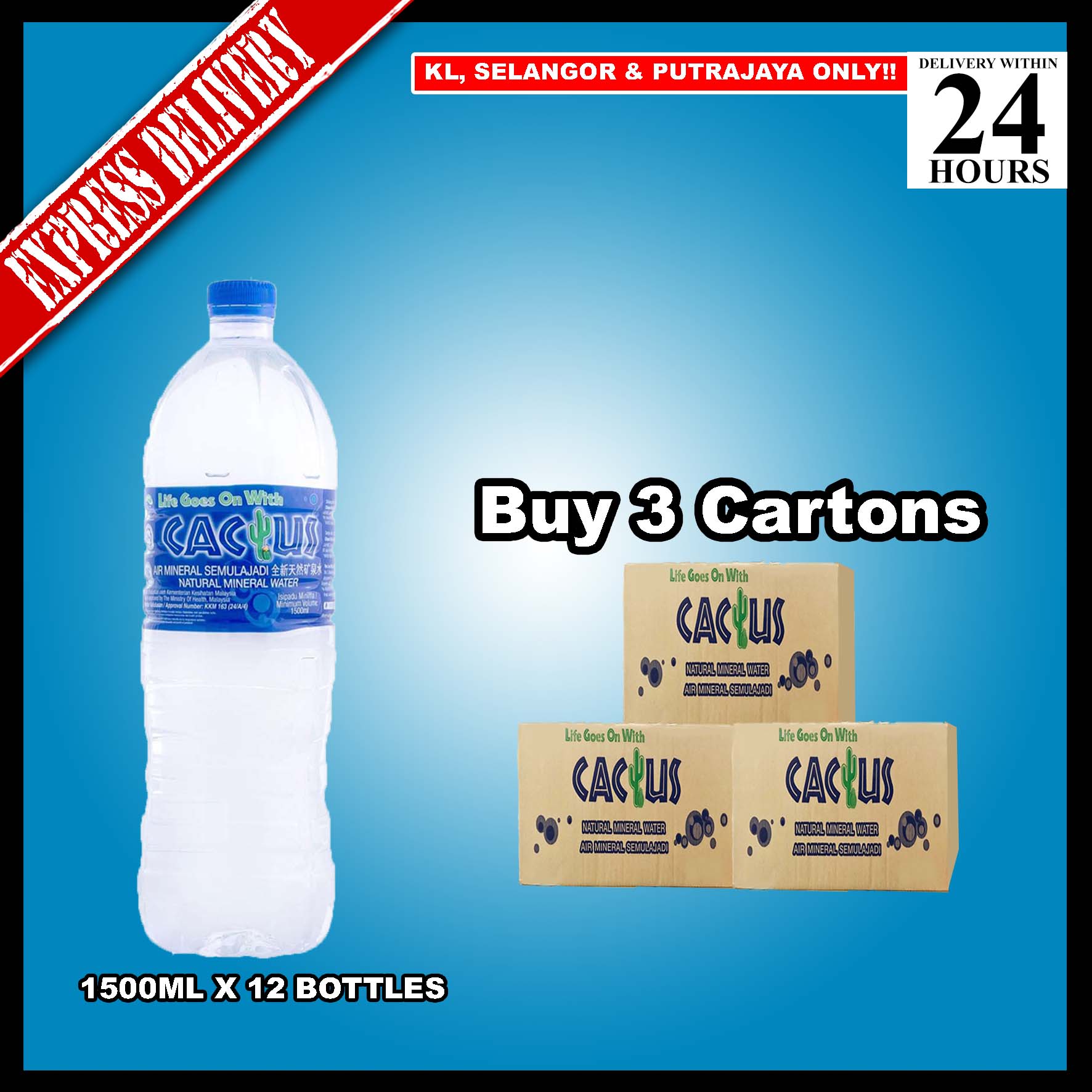 BUNDLE OF 3 CARTONS : CACTUS MINERAL WATER 1500ML x 12 BOTTLES | Lazada