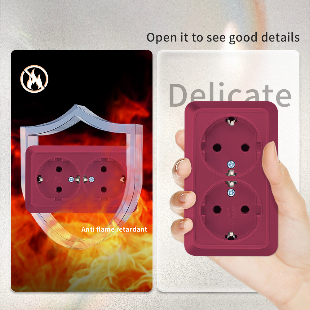 Red Wall Mounted Electrical Outlets With Ground Plugs Socket Paint ...