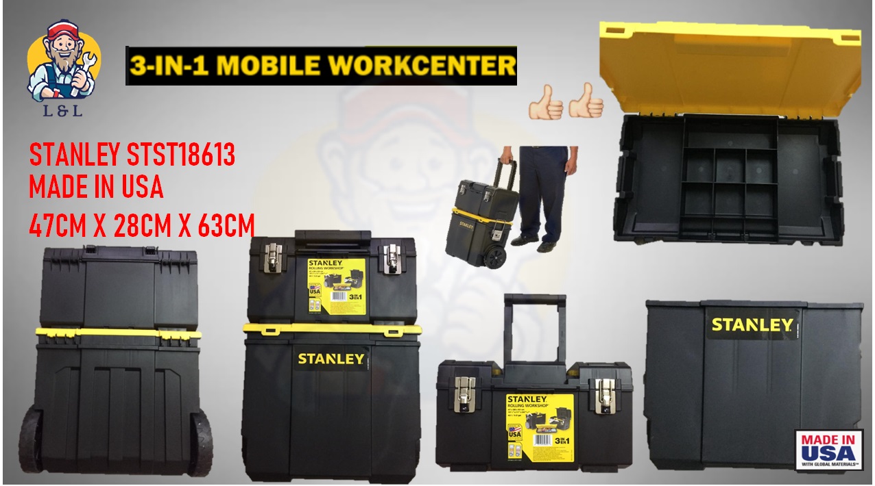STANLEY STST18613 3 IN 1 TROLLEY TOOL BOX STORAGE ORGANISER Mobile Work ...