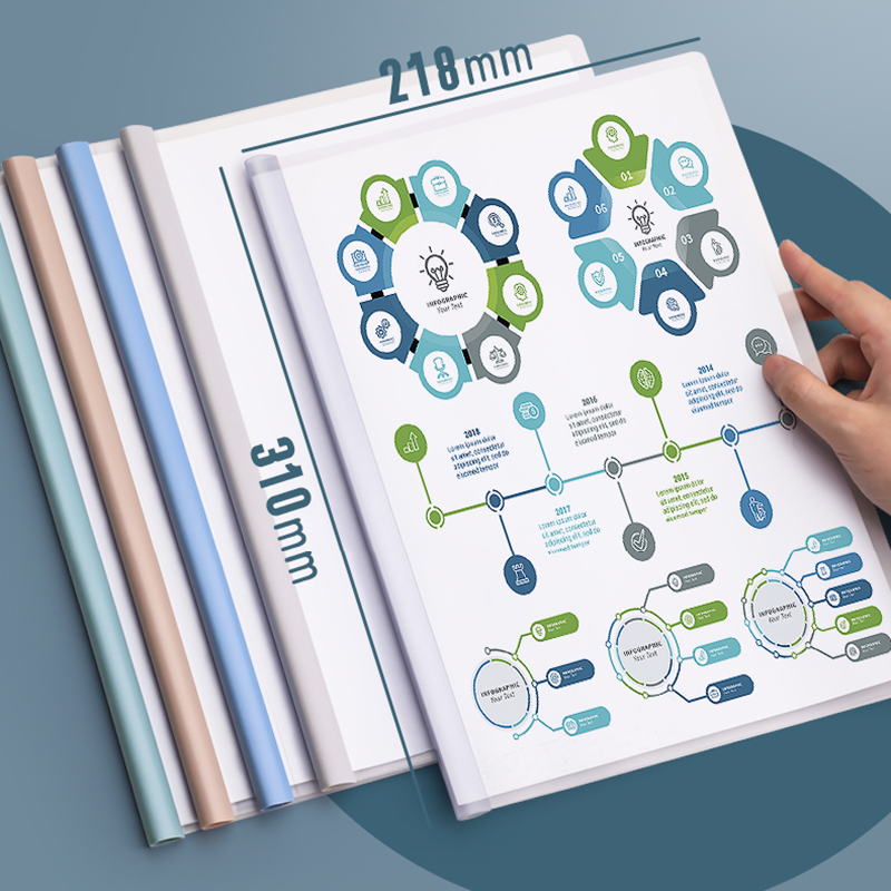 10 Pieces A4 Transparent File Document Rod Sliding Bar File Report ...