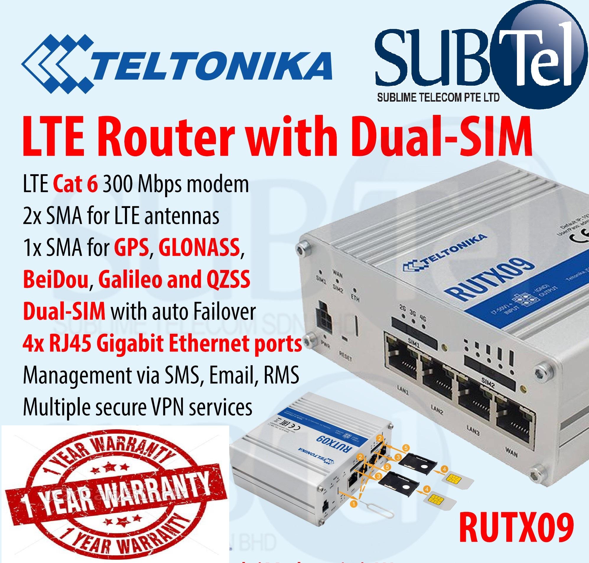 Teltonika RUTX09 LTE Cat6 Router with Dual SIM Singapore | Lazada Singapore