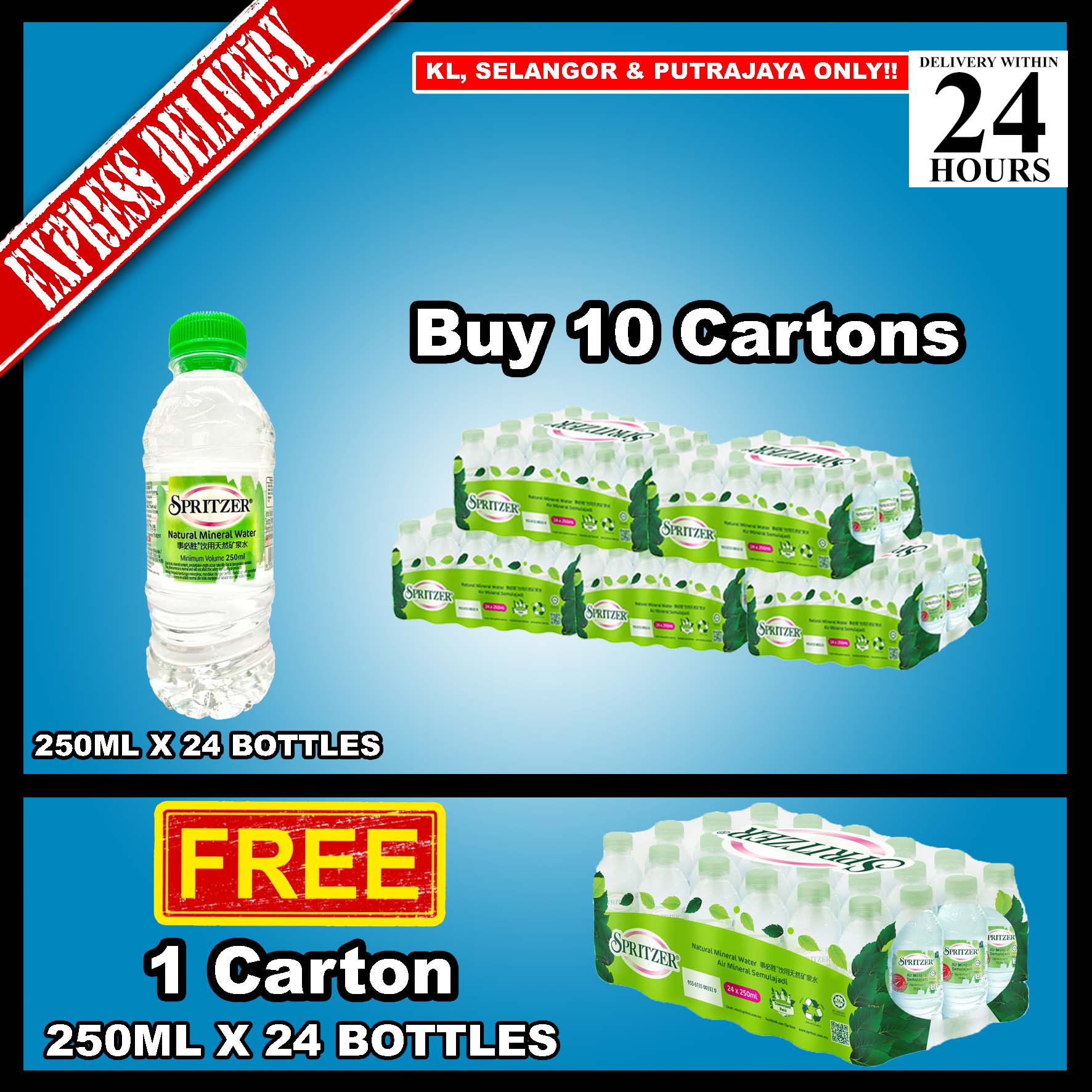 BUNDLE OF 10 CARTONS : SPRITZER MINERAL WATER 250ML x 24 BOTTLES | Lazada