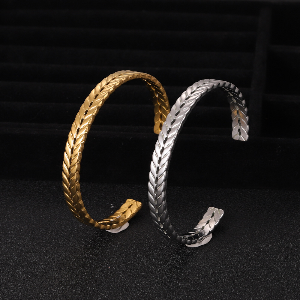 【Year-End Sale】Titanium Steel Bracelet Wheat Hollow Adjustable Personality Gold Plated Stainless ...