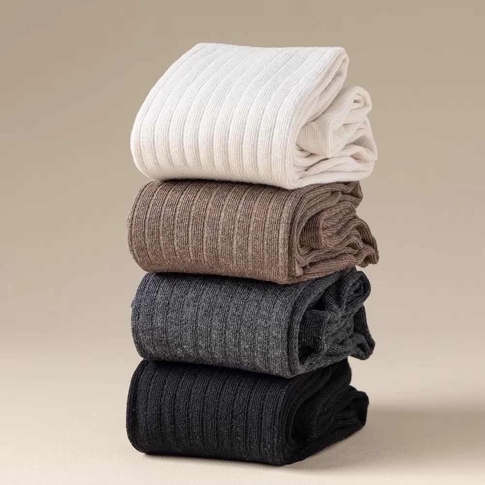 New Pure Cotton Knee-high Socks Solid Color Keep Warm Long Tight Socks ...