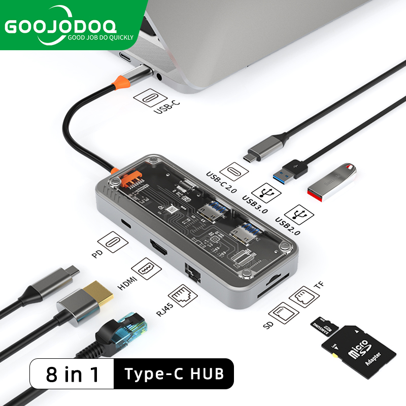 Goojodoq USB C ฮับ10/8/6/5ใน1 Type-C แล็ปท็อปโปร่งใสแท่นวางมือถือ HDMI ...