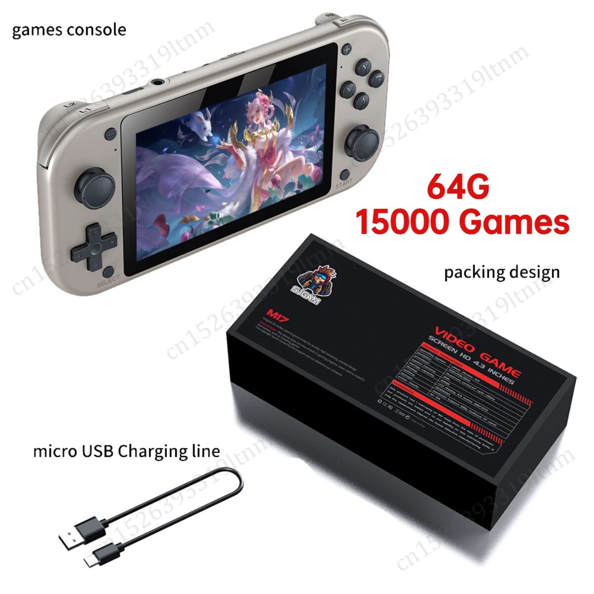 M17 Retro Handheld Game Console Emuelec System 4.3 Inch IPS Screen ...