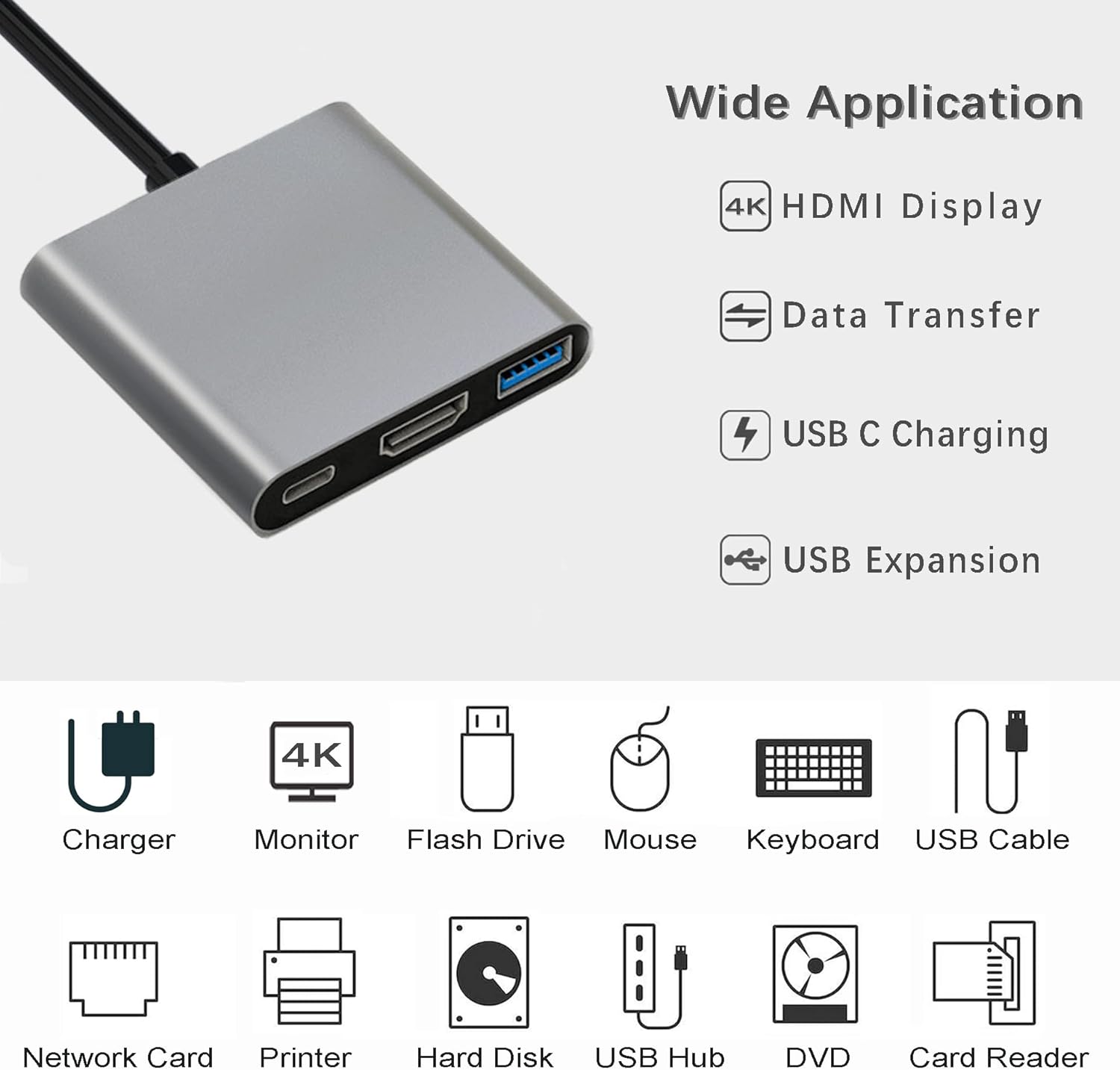 USB C to HDMI Multiport Adapter with Charging Port, HDMI to USB C Hub ...