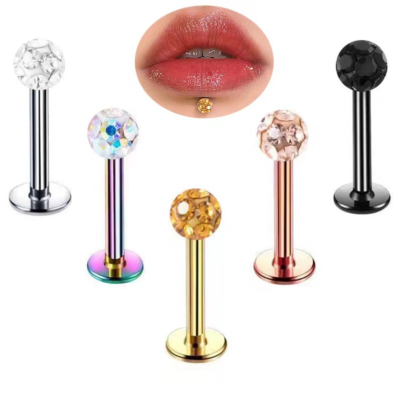 New Lip Nail Shambhala Full Diamond Ball Lip Nail T-shaped Flat Bottom ...