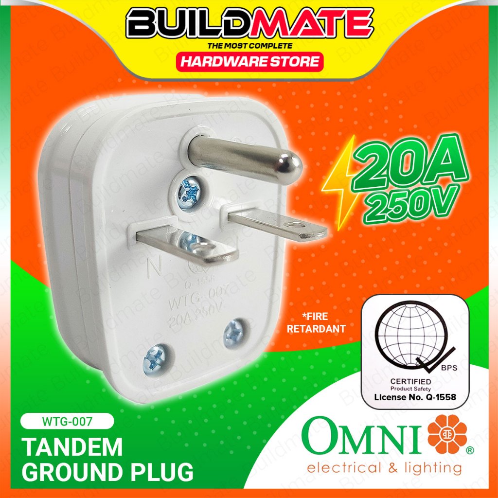 BUILDMATE Omni Electrical Tandem Ground Plug 20A 250V Heavy Duty Power ...