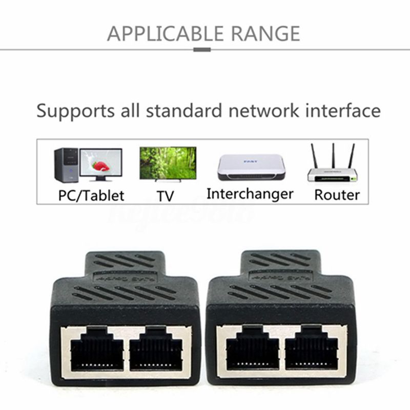 2 Port RJ45 Splitter Adapter LAN Network Ethernet Extender Connector ...