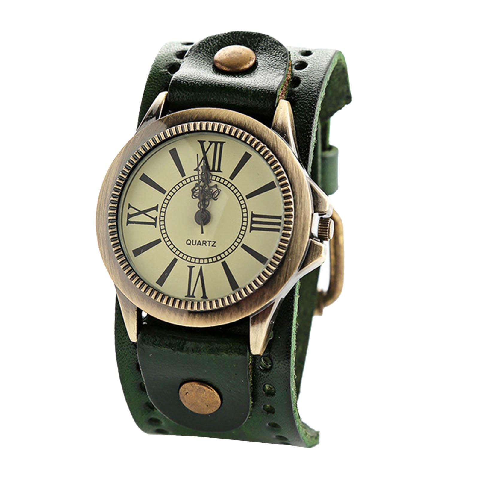 Retro Quartz Wrist Watches Wide PU Leather Belt Strap Wristwatch for ...