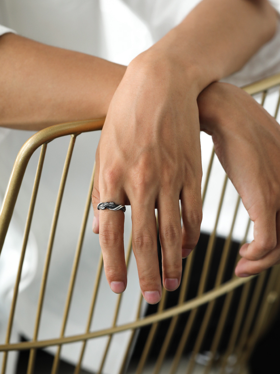 【I was hyped up】Vintage old 999 "driftwood" ring silver male couple ...