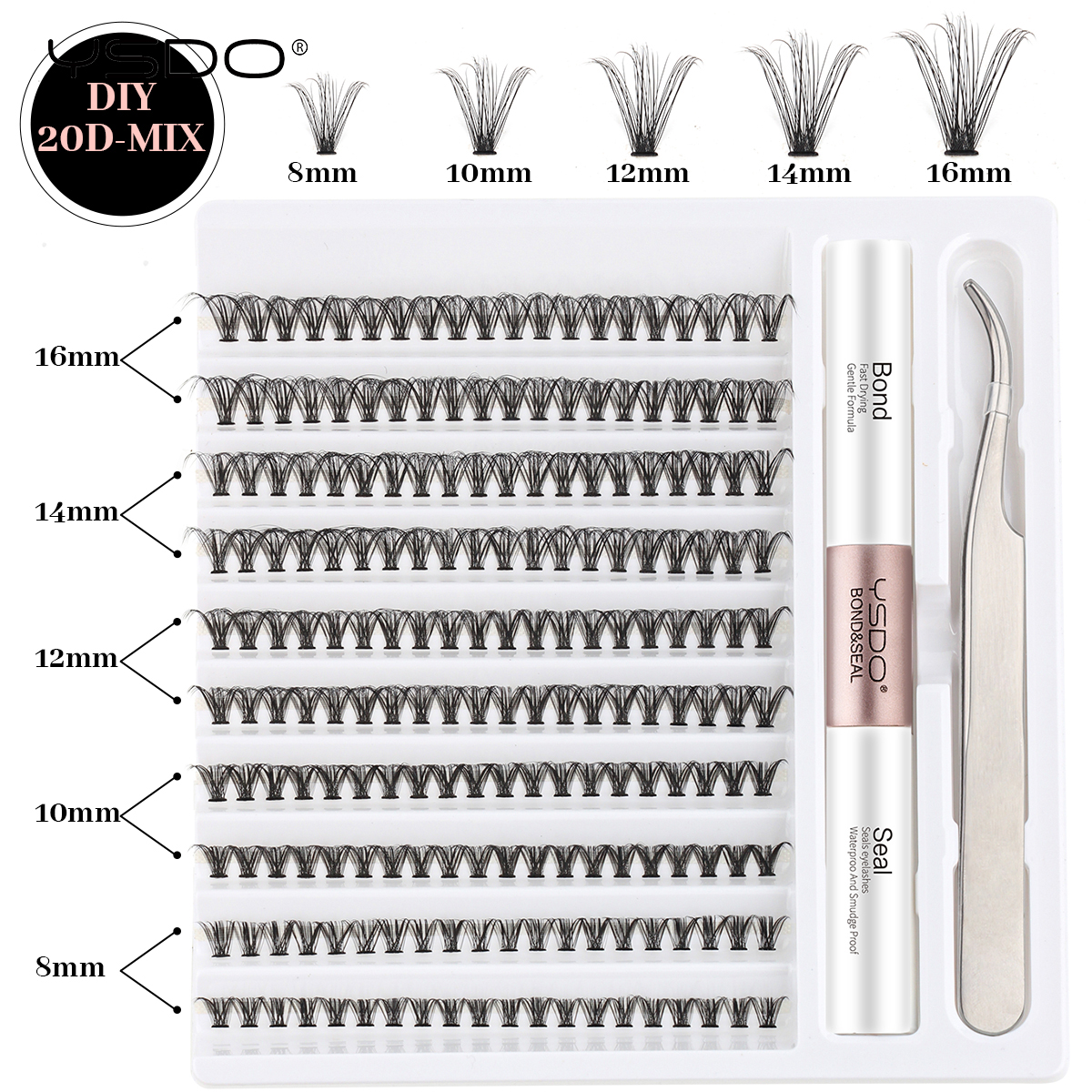 YSDO Cluster Lashes Extension Kit Bond and Seal 2 IN 1 Tweeze ...