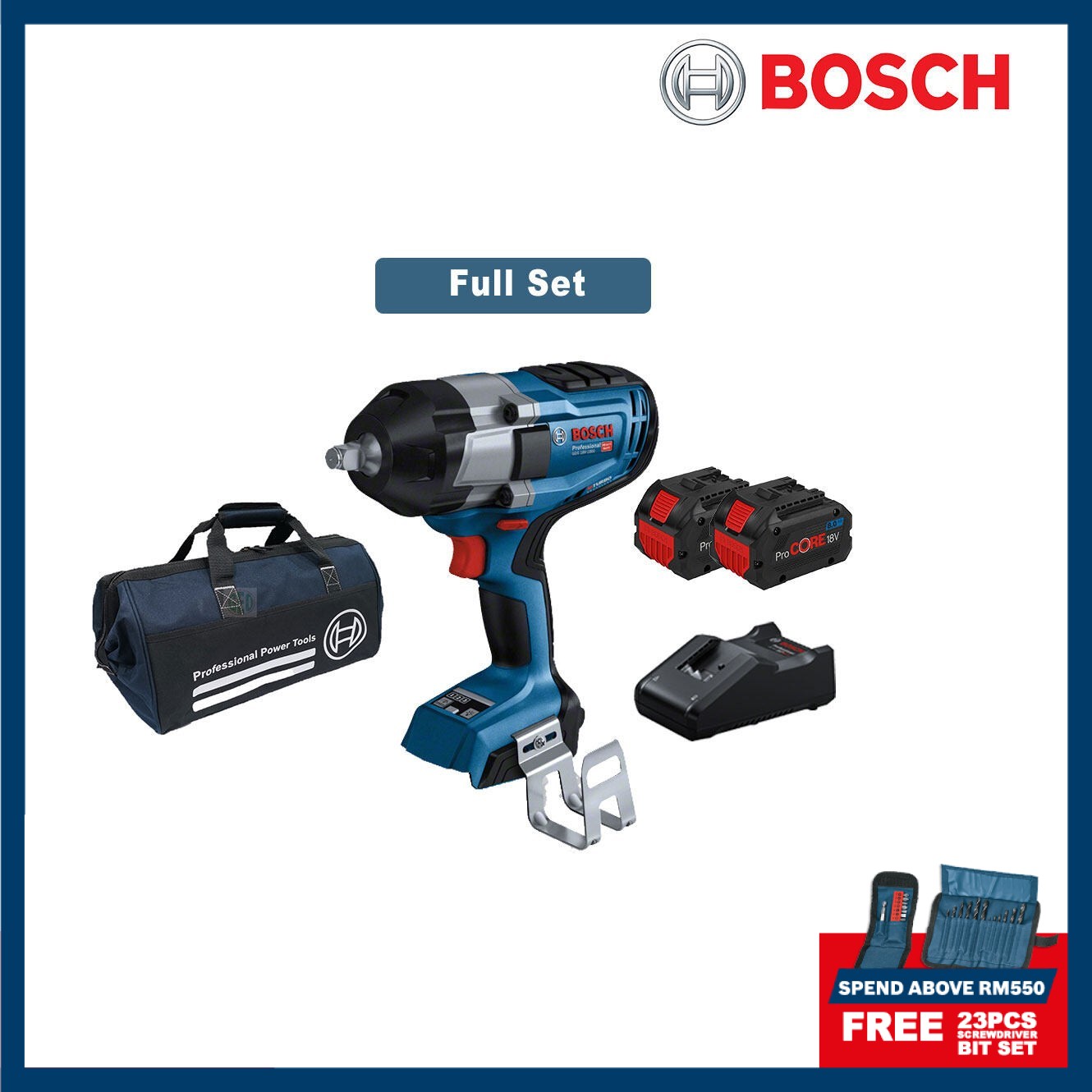BOSCH GDS 18V-1000 Professional Cordless Impact Wrench 18V 1/2" High Torque BITURBO 1000NM | Lazada