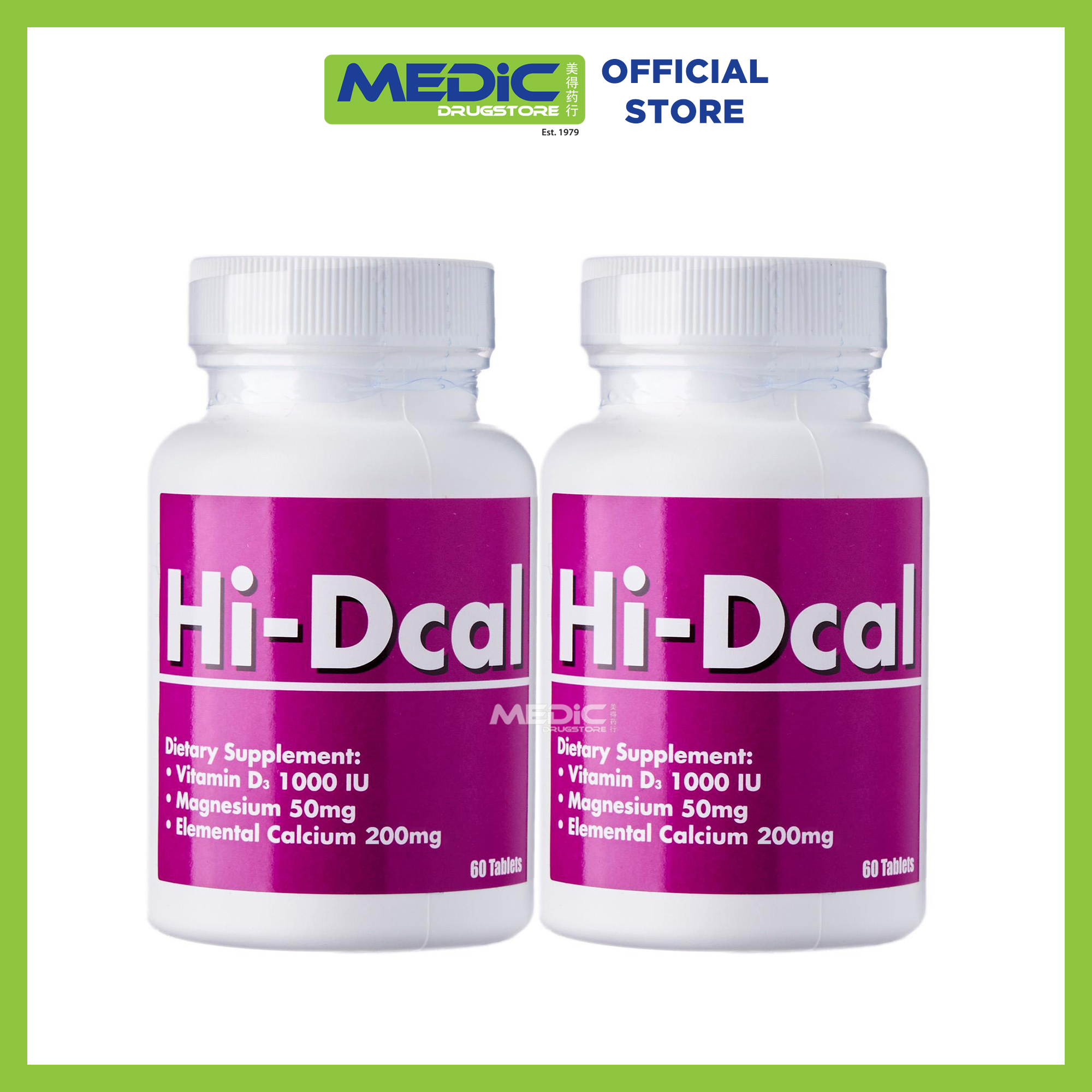 [Bundle of 2] Hi-Dcal Calcium + Vitamin D3 1000IU 60 Tablets New ...