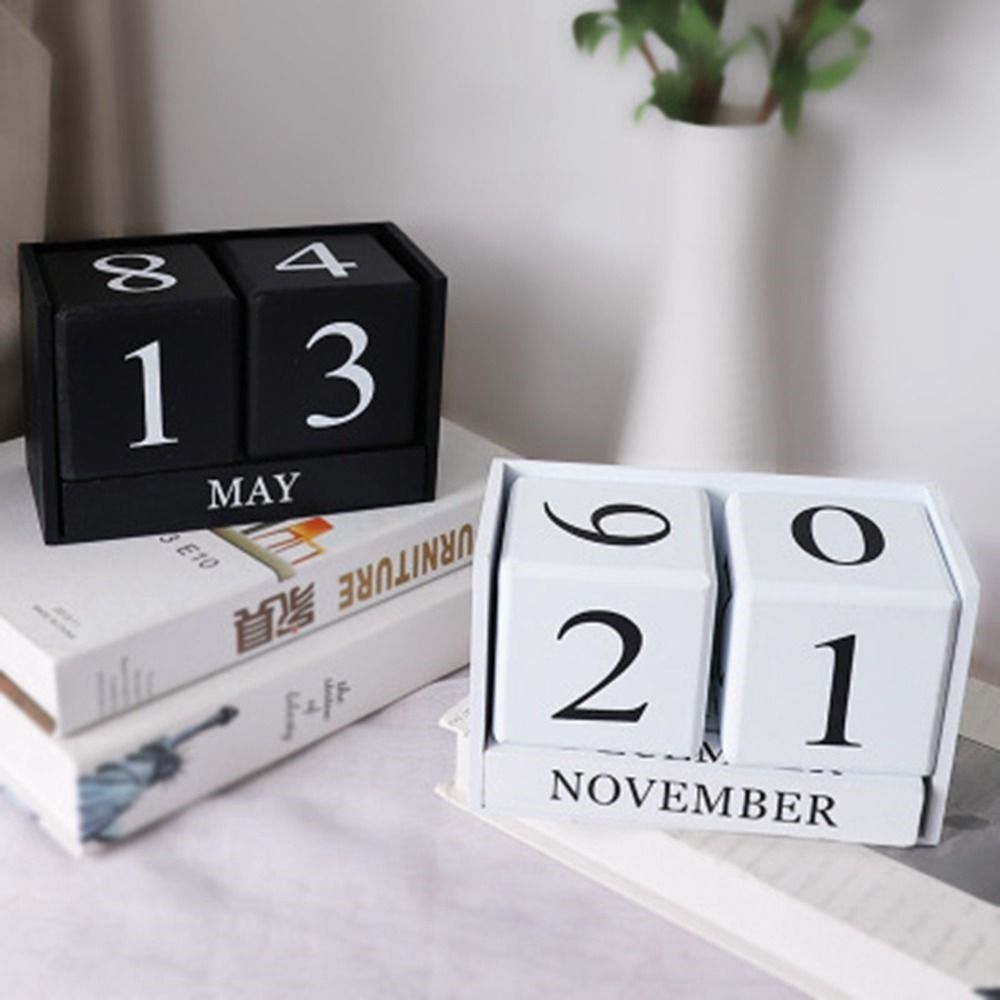 Simple MDF Wooden Perpetual Calendar Eternal Blocks Month Display ...