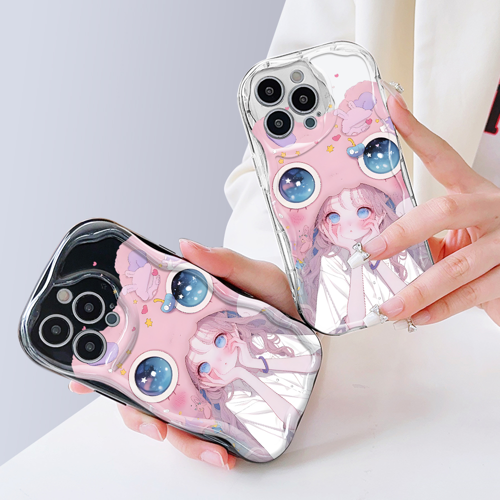 YYDS for Samsung A15 4G 5G Back Cover Cartoon Girl Case Cream Texture Wavy Edge Soft Silicone ...