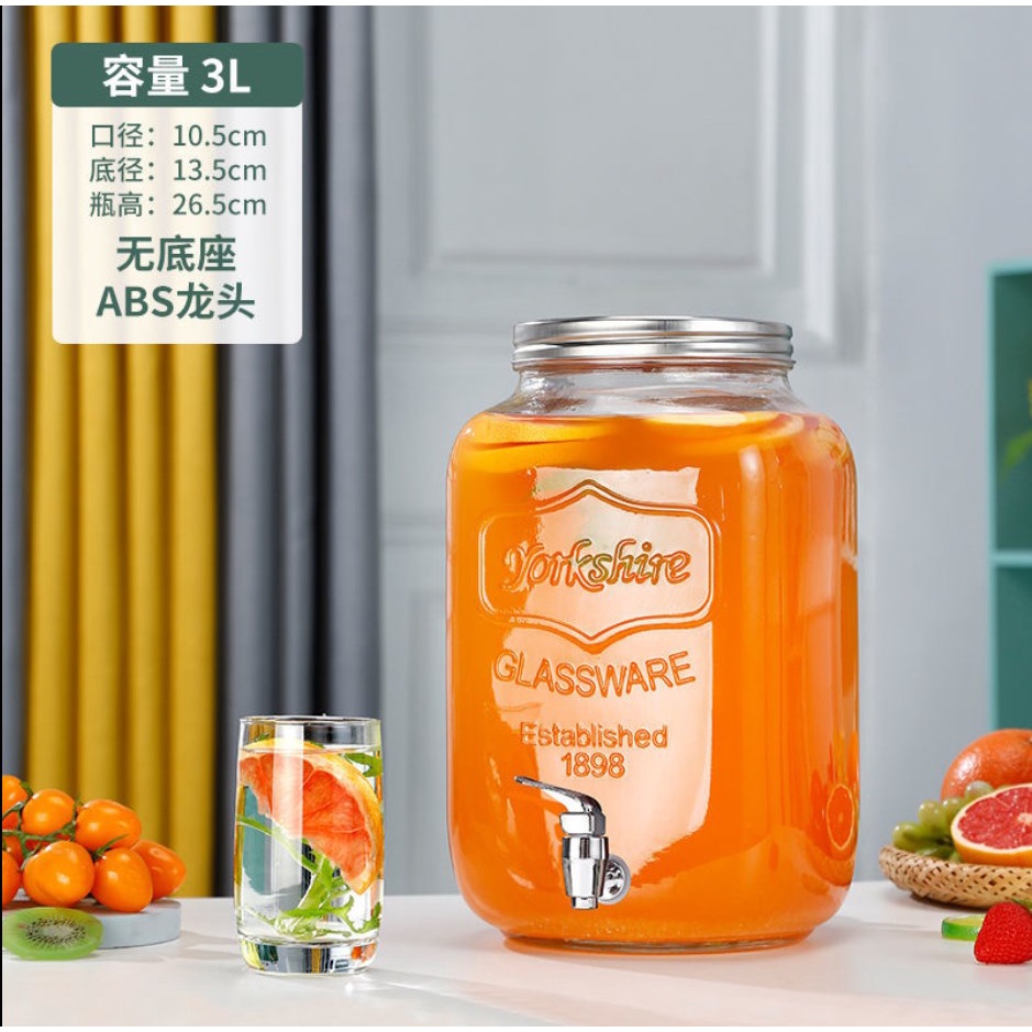 【fen7855】Glass Bottle with Tap Cold Water Bucket Beverage Bucket Coke ...