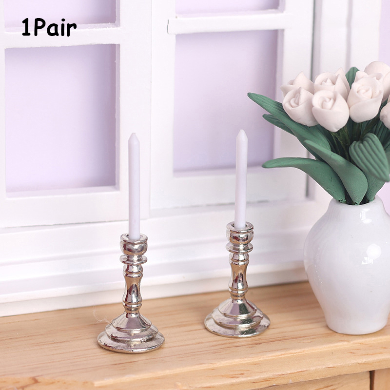 1Pair 1:12 Dollhouse Miniature Candle Holder Candlestick Candelabra ...