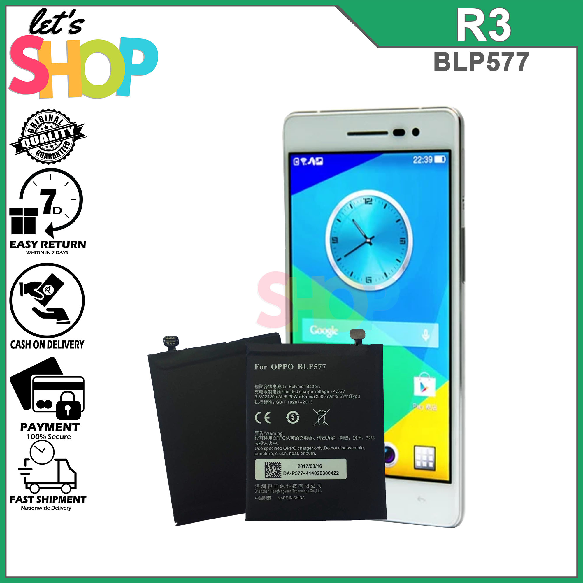 Oppo R3 R7007 R7005 A71 Battery Model BLP577 Lets Shop Original ...