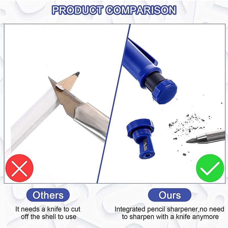 Carpenter Pencil,1Pcs Solid Work Pencil Set with 12 Refill Leads Built ...