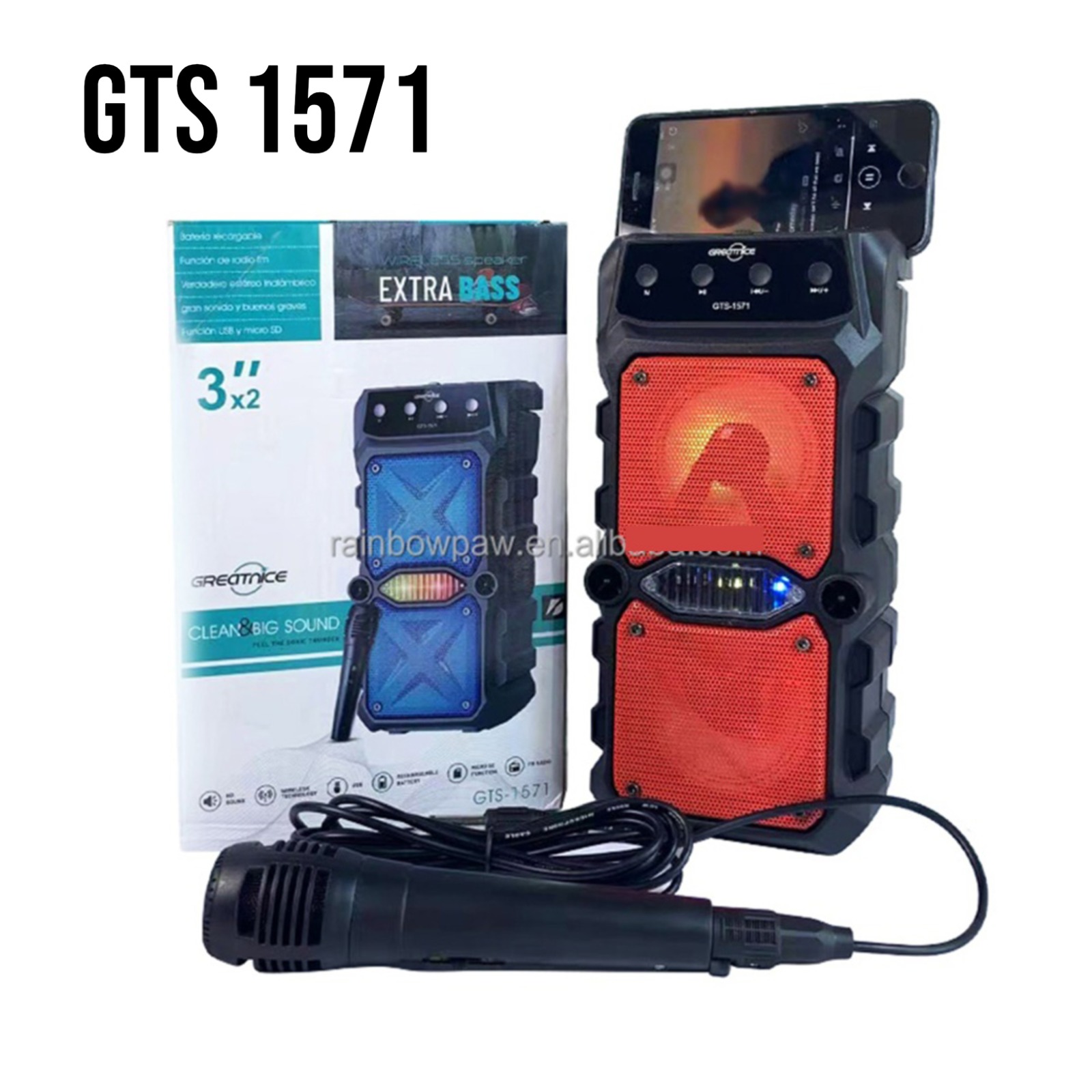 KTS-1096 Wireless Portable Bluetooth Speaker With LED Light Support Mic ...