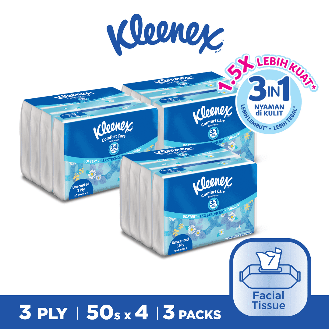 Kleenex Facial Tissue Comfort Care 3 Ply 50s x 4 Packs Bundle 3 Packs ...