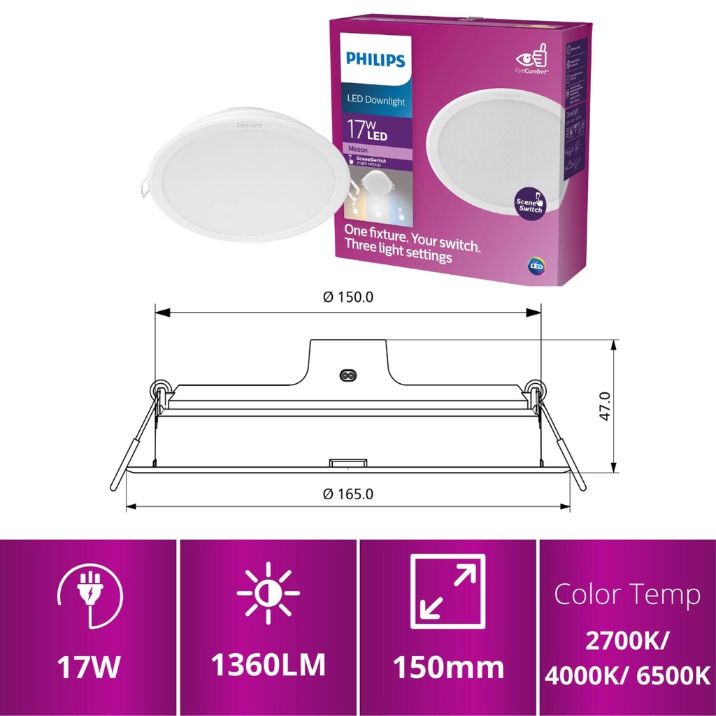Philips Meson Scene Switch Downlight 3 Color Downlight Tri Color ...