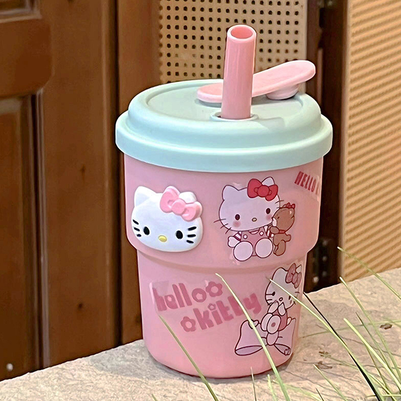 Cute Hello Kitty Straw Cup 420ML Large Capacity Plastic Coffee Cup Fashion Cartoon Sanrio Water ...