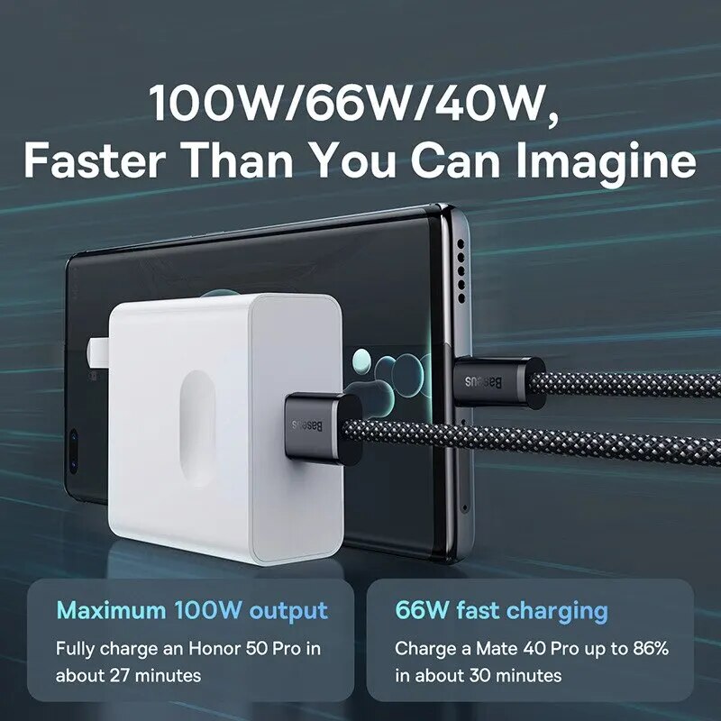 Baseus 100W USB A To USB C Cable USB-C PD Fast Charging Charger Wire ...