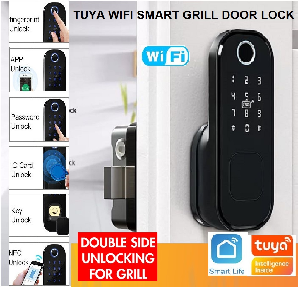 Smart WiFi Grill Door Lock Double Sided Fingerprint and Key Unlock No ...