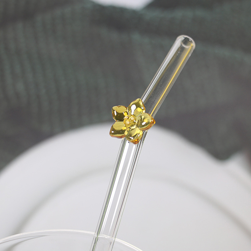 Flower Glass Straw, Reusable Drinking Straws Cute Butterfly Heat ...