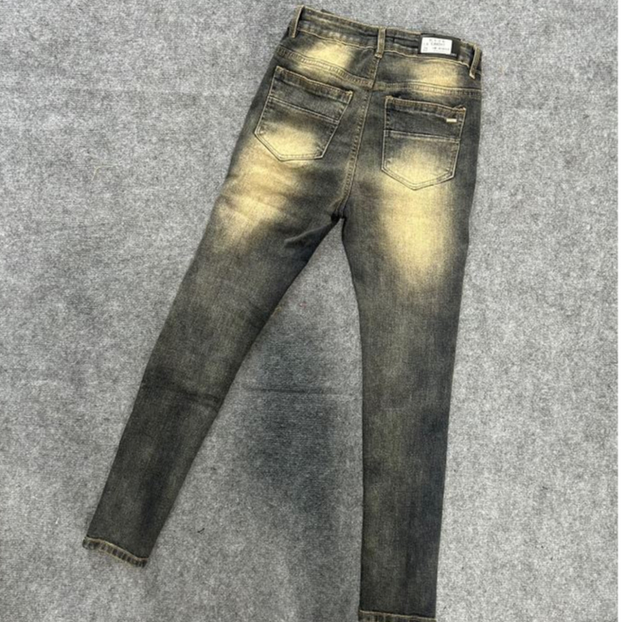 Quần JEAN Đính Đá Xanh Rêu Phối Loang Vàng Quần bò nam đính đá bản rách ...