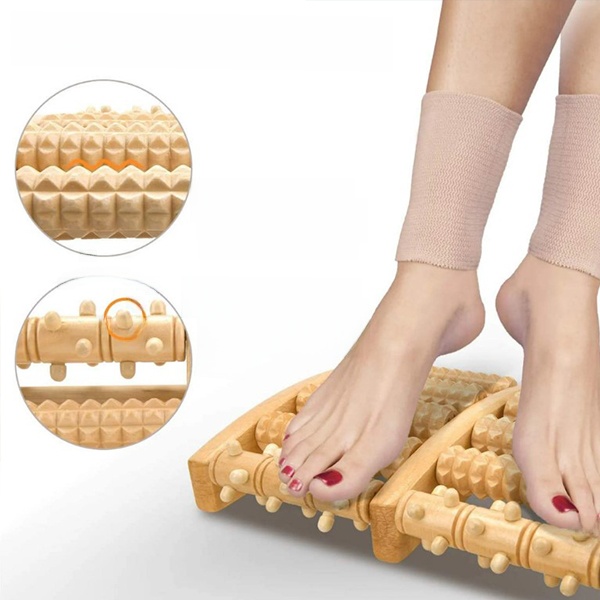 1pc Wooden Foot Massager with Shiatsu Roller - Ergonomic, Comfortable ...