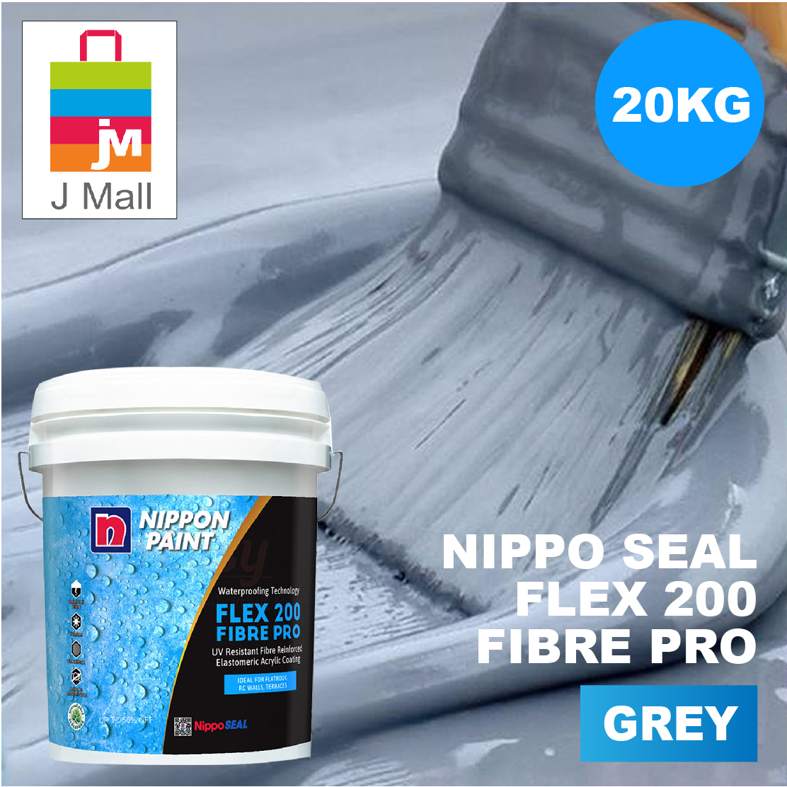 NIPPON PAINT FLEX 200 NIPPO SEAL FIBRE PRO WATERPROOFING WHITE GREY 20KG / Cat Slab Bocor | Lazada