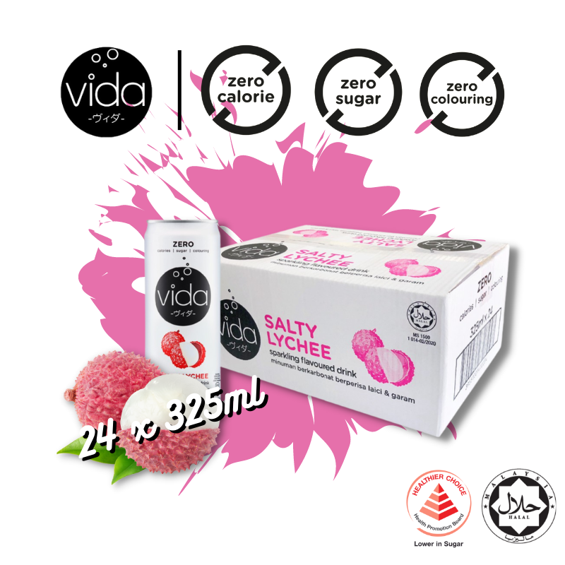 [Vida] [Zero Calories/ Zero Sugar / Zero Coloring] Salty Lychee 325ml x ...