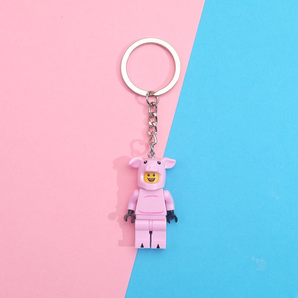 Creative Pink Lego Keychain Building Blocks Small Figures Key Ring ...