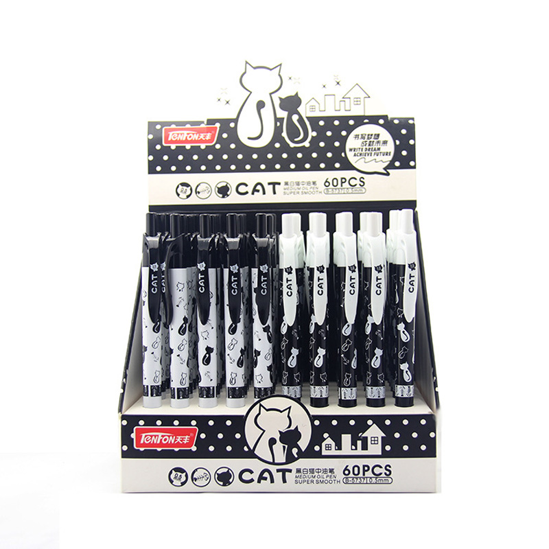 【SmartHorizon】Cute Black White Cat Press Ball Ballpoint Pen School ...